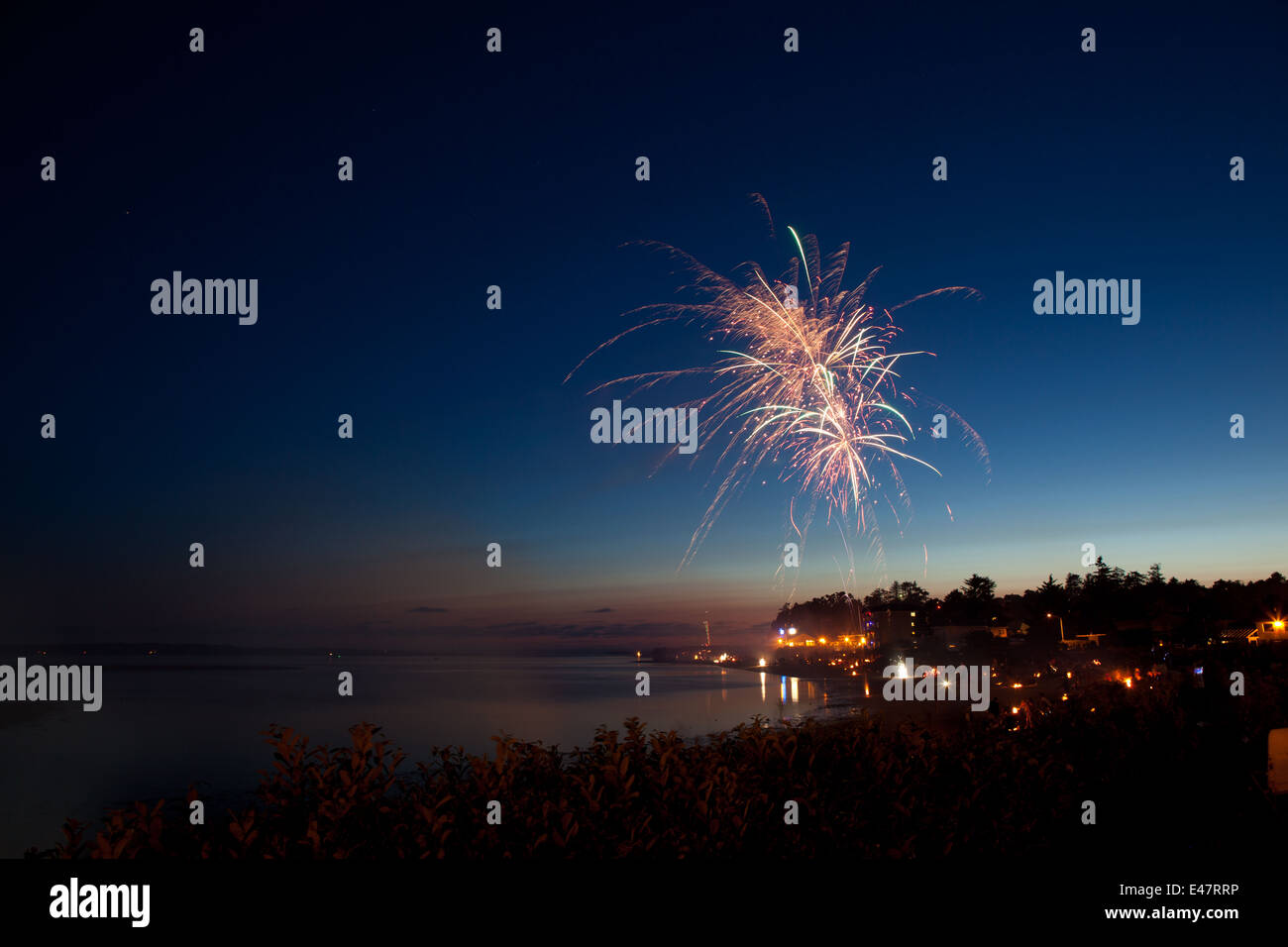 4th of July fireworks over the water at Lincoln City, Oregon Stock ...