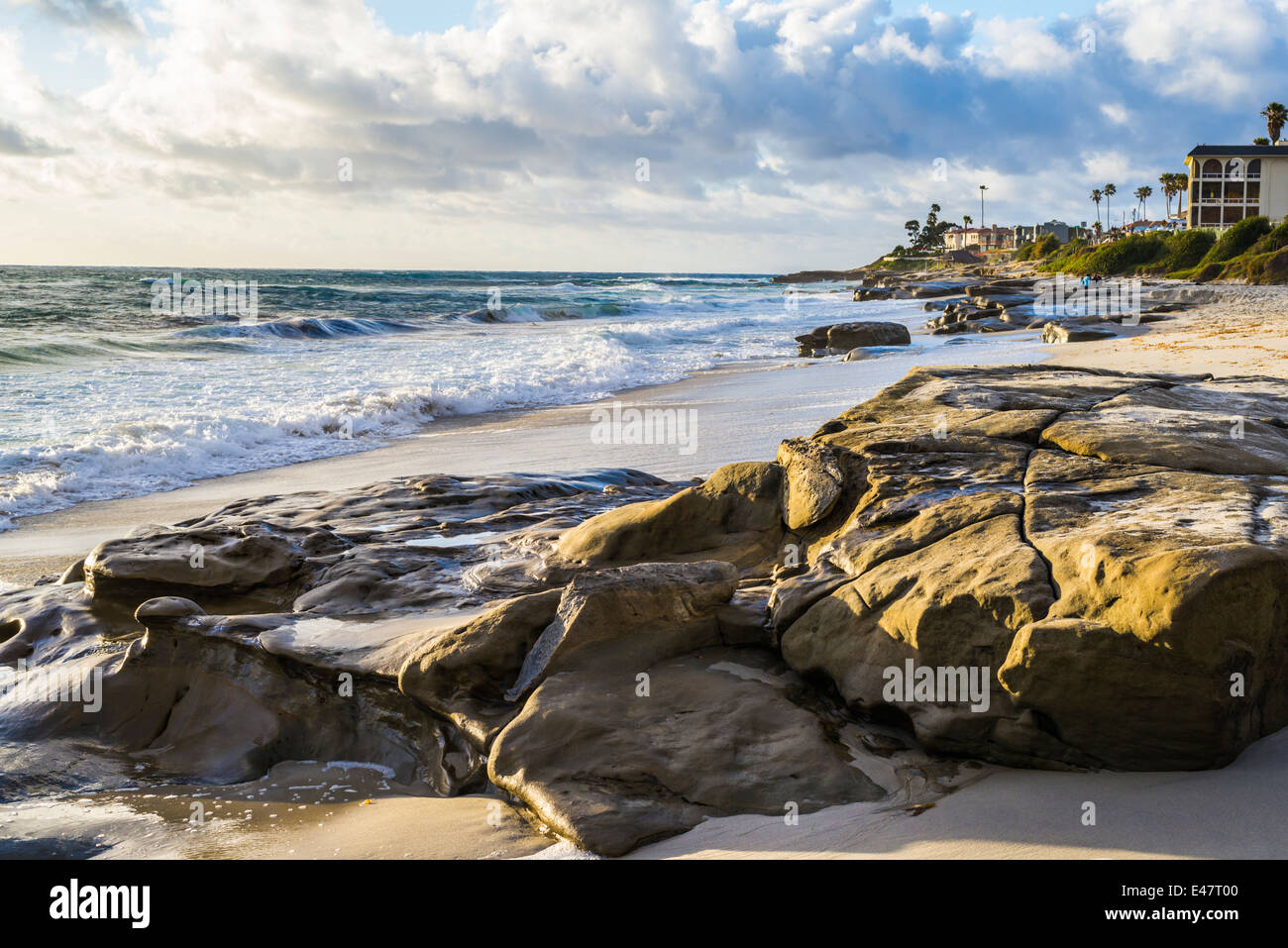 Rocky formations and waves at Windansea Beach. La Jolla, California ...