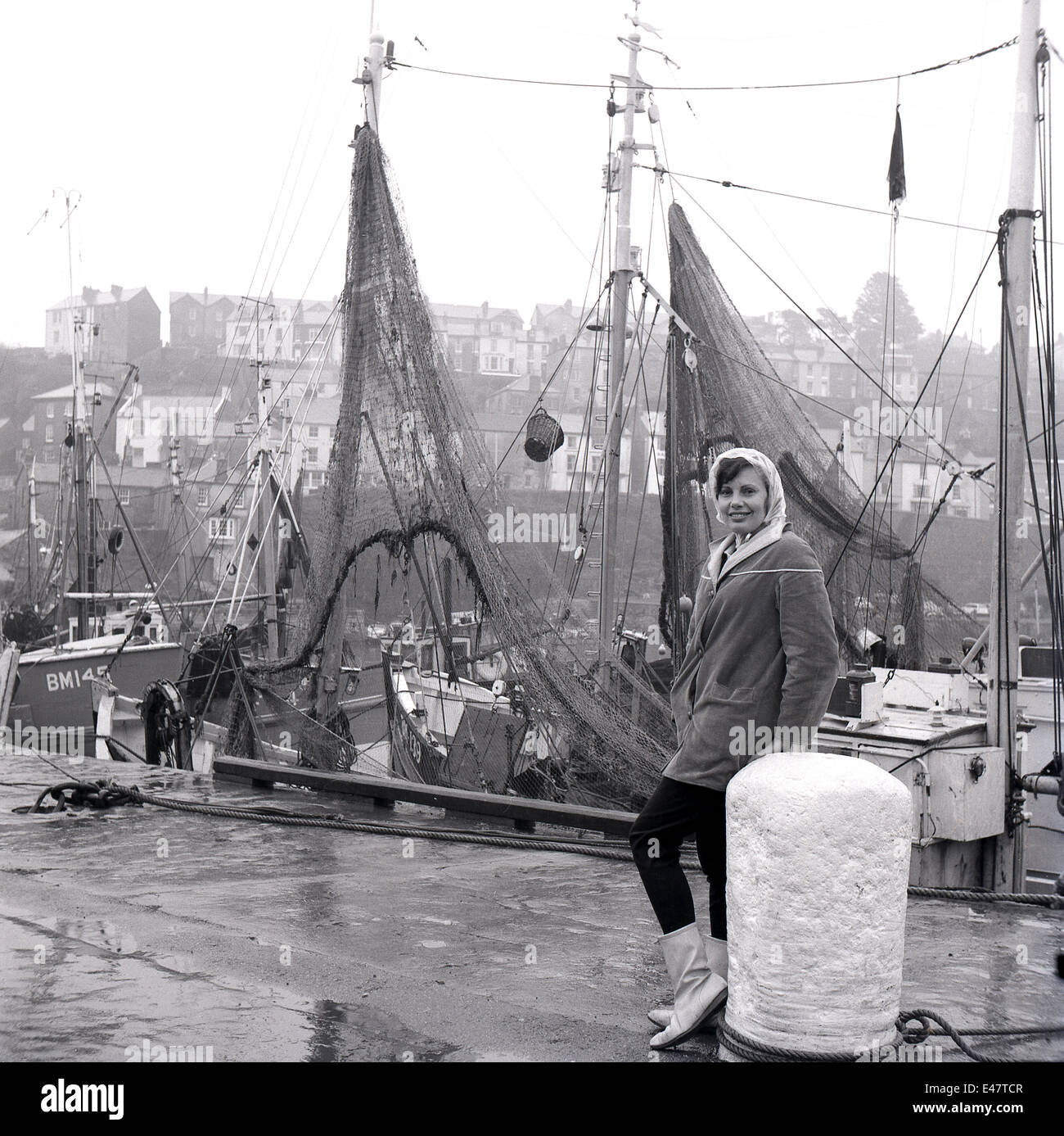 England: Fishing boats in Polperro Harbour, Cornwall in 1960s Stock ...