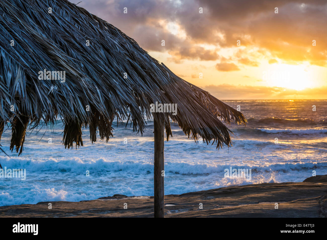 The Sun settting with the Surf Shack in the foreground. Windansea Beach ...