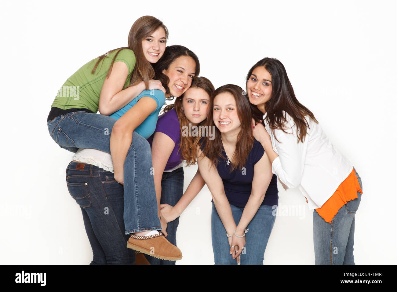 a group of five girls having fun and hanging out Stock Photo - Alamy