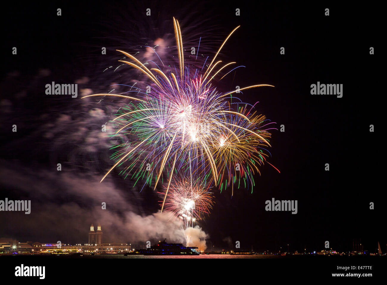 Chicago, USA. 4th July, 2014. Fireworks explode over the Navy Pier in ...
