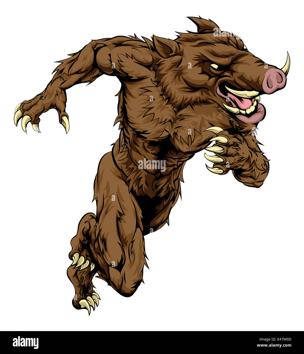A boar man character or sports mascot charging, sprinting or running ...