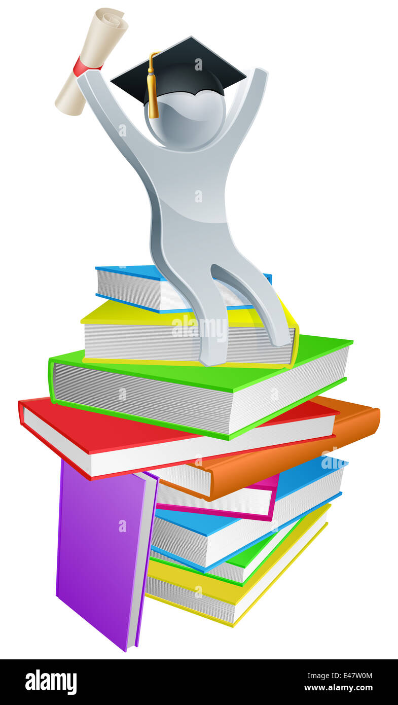 Happy convocation man on books with graduates hat and diploma Stock ...