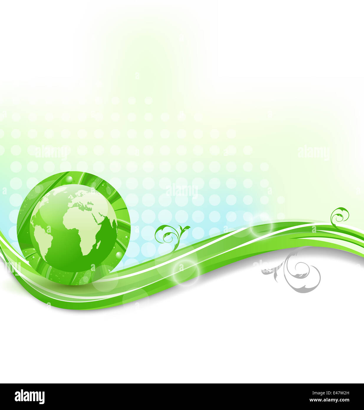Illustration background with global planet and eco green leaves ...