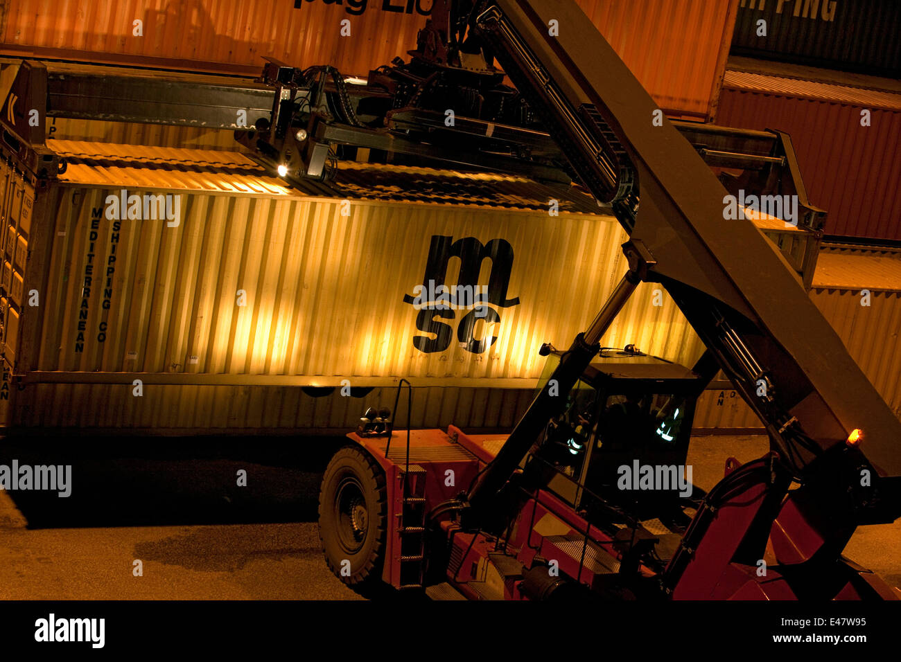 Night shift in container ports Stock Photo - Alamy