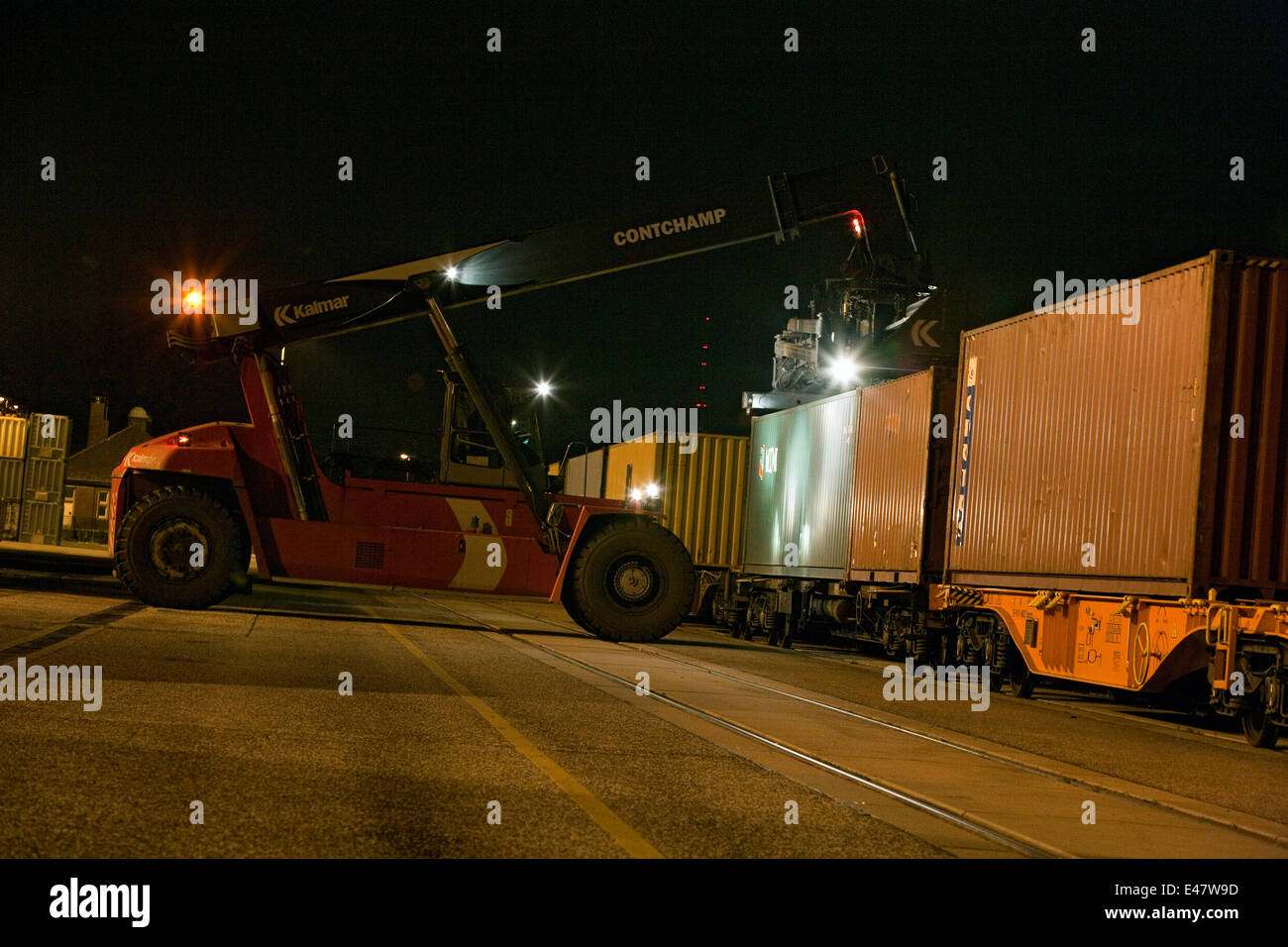 Night shift in container ports Stock Photo - Alamy