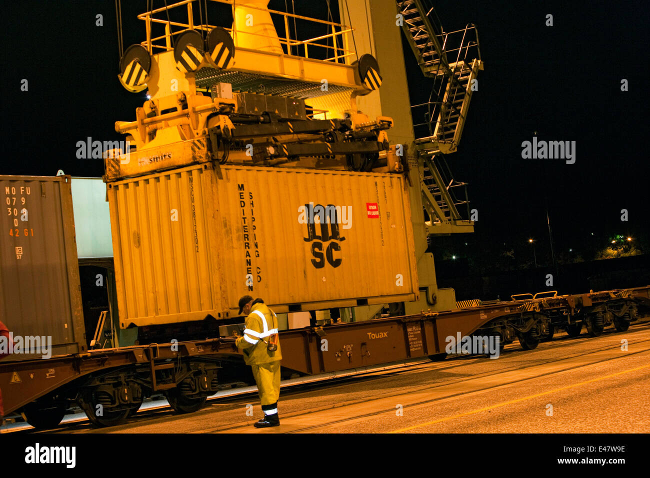 Night shift in container ports Stock Photo - Alamy