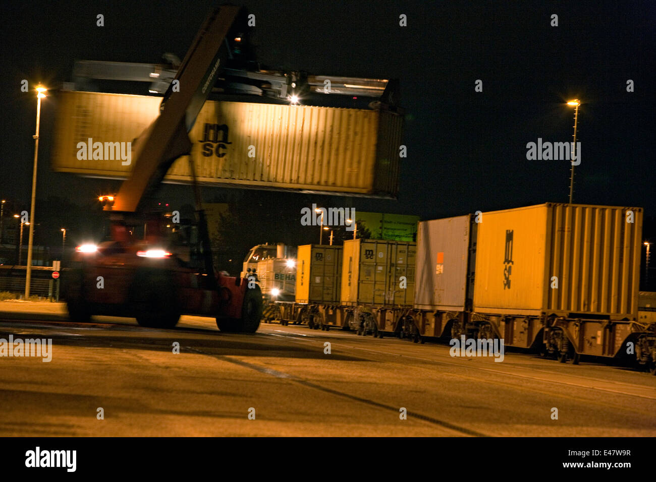 Night shift in container ports Stock Photo - Alamy