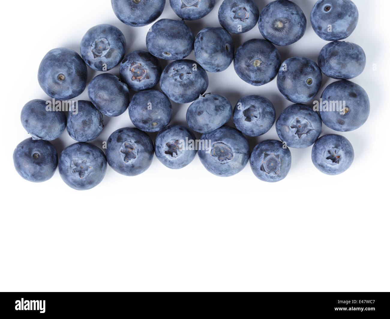 big ripe blueberries from above, isolated on white background Stock ...