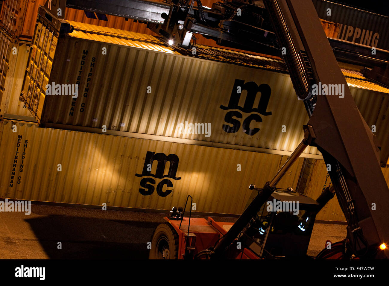 Night shift in container ports Stock Photo - Alamy