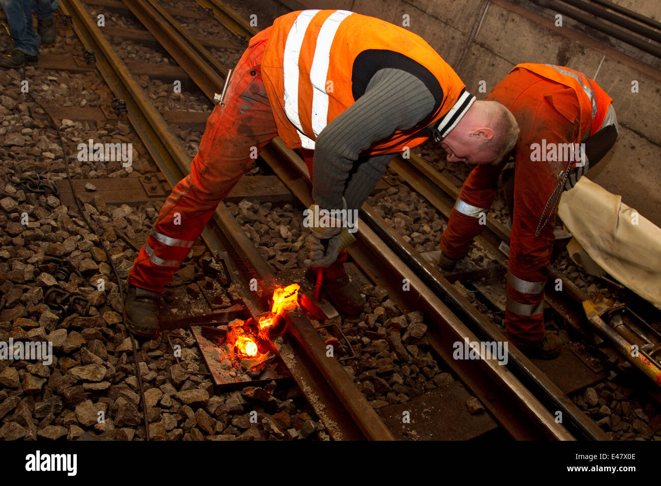 Track builders in metro tunnel Stock Photo - Alamy