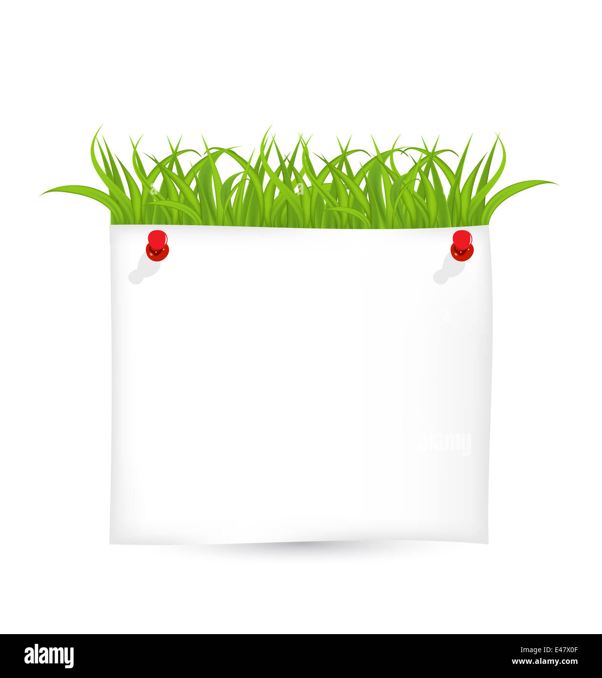 Illustration paper sheet with green grass isolated on white background ...