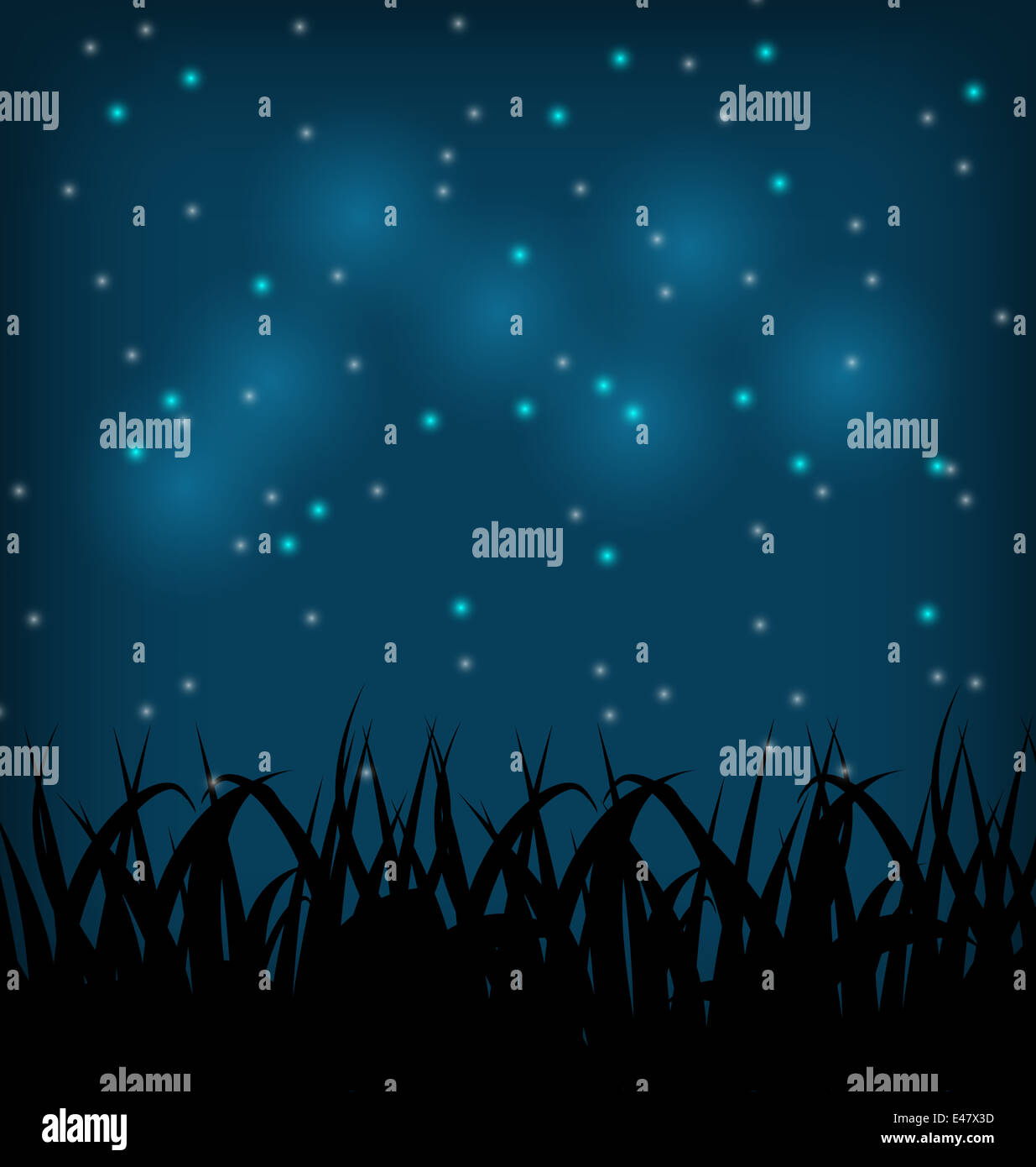 Illustration night sky with grass field - vector Stock Photo - Alamy