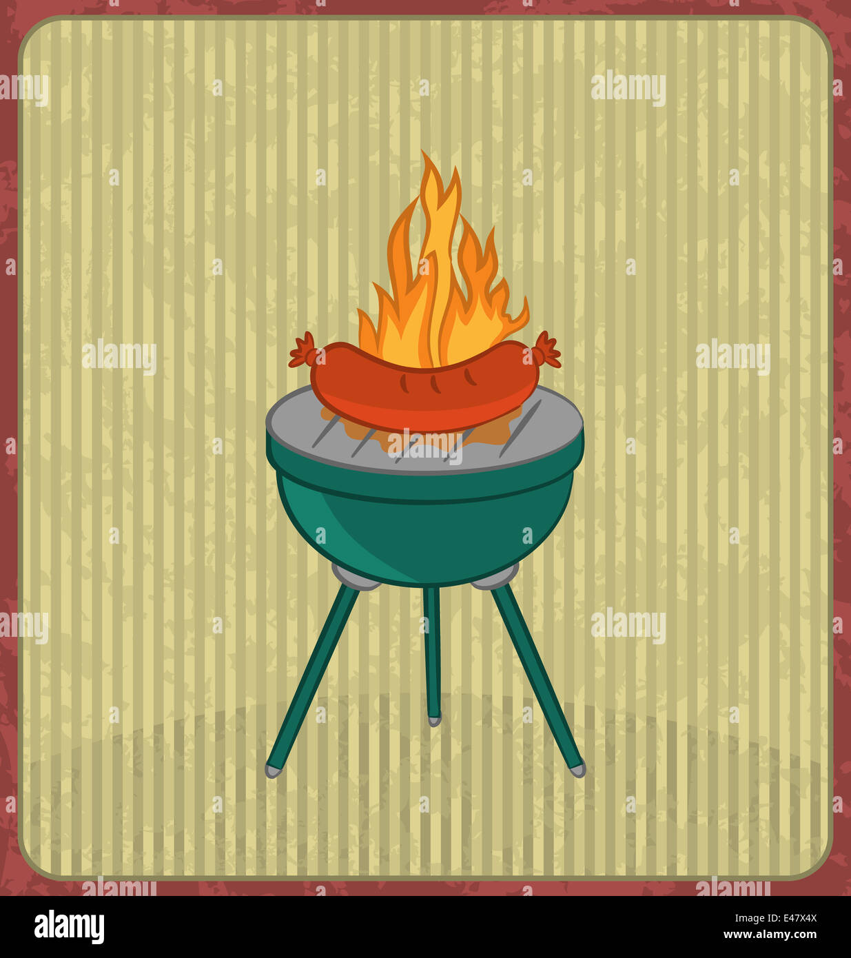 Illustration barbecue card with sausage and flame - vector Stock Photo ...