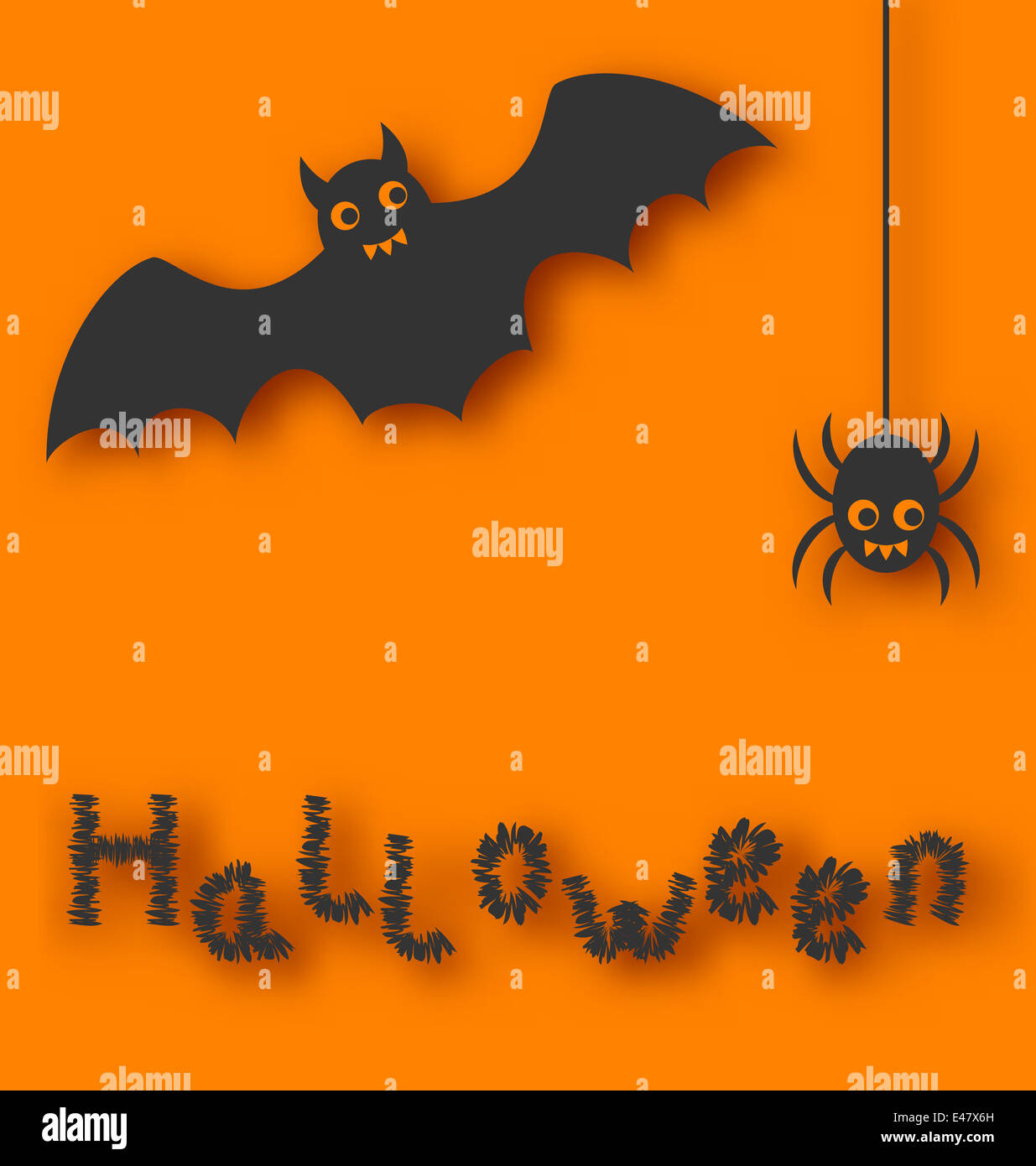 Illustration cartoon bat and spider on orange background Stock Photo ...