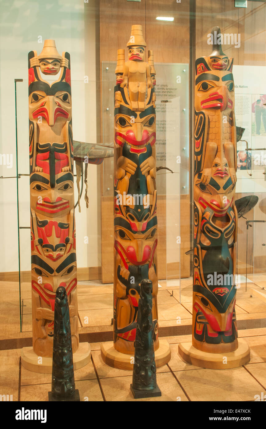 Carved totems toem story poles Haida Heritage Centre Kaay Llnagaay ...
