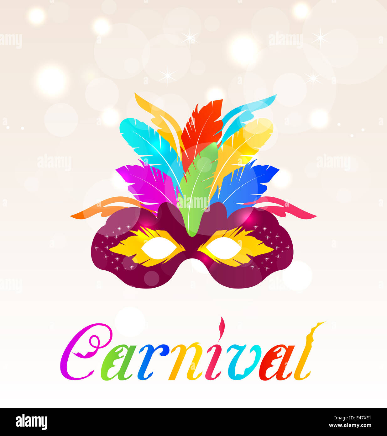 Illustration colorful carnival mask with feathers with text - vector ... Illustration colorful carnival mask with feathers with text - vector ...