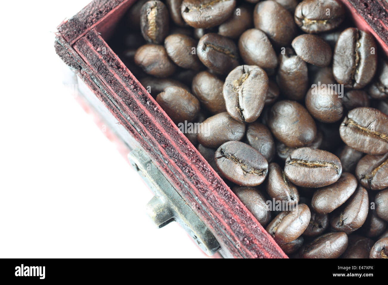 Coffee beans in wooden box on a white background Stock Photo - Alamy