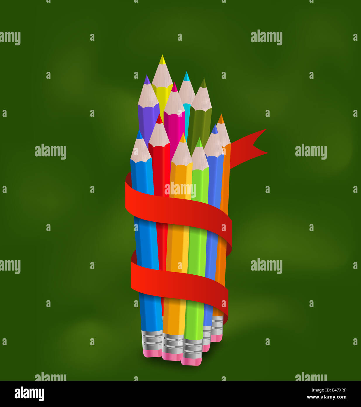 Illustration set colorful pencils with ribbon - vector Stock Photo - Alamy