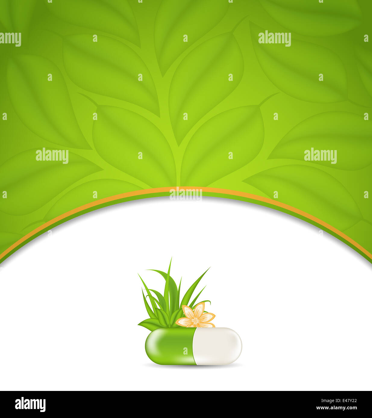 Illustration background for medical theme with green pill, flower ...