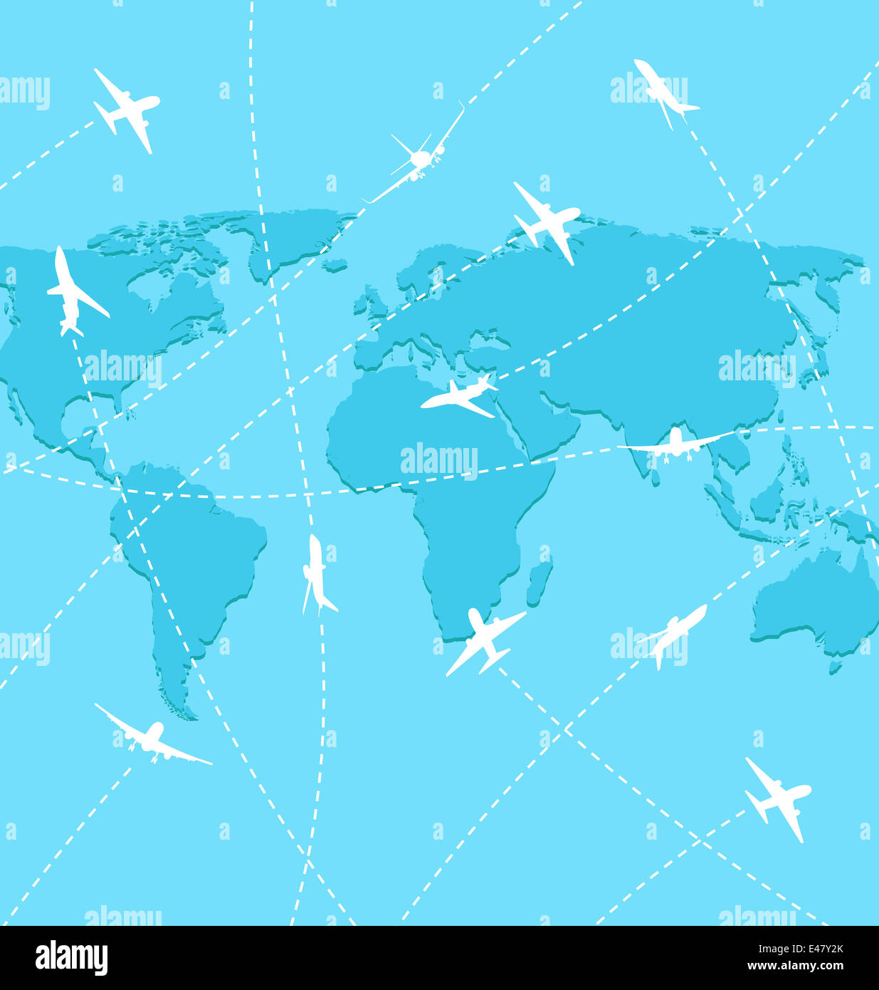 Illustration set planes on map background - vector Stock Photo - Alamy