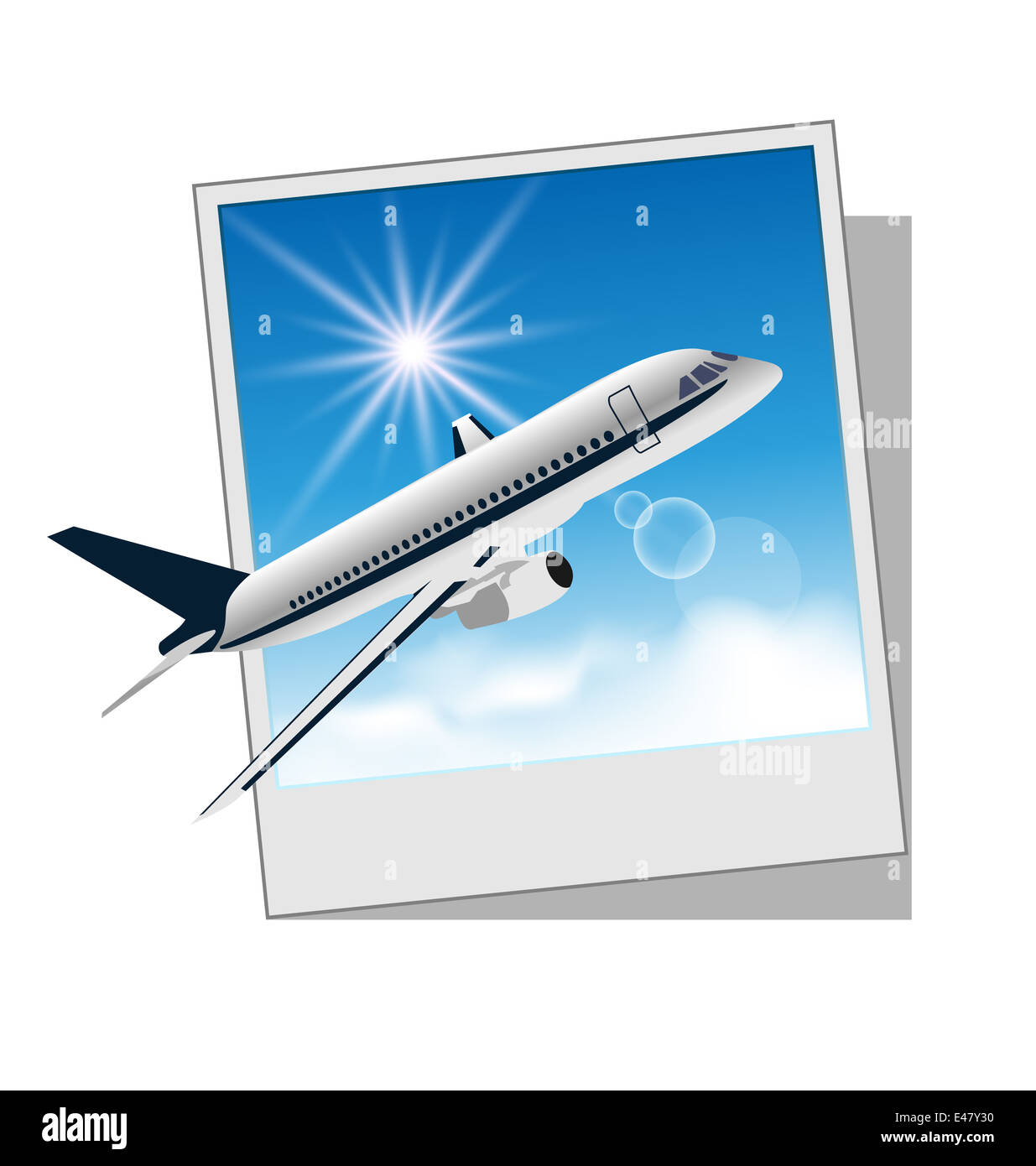 Illustration photo frame with plane isolated on white background ...