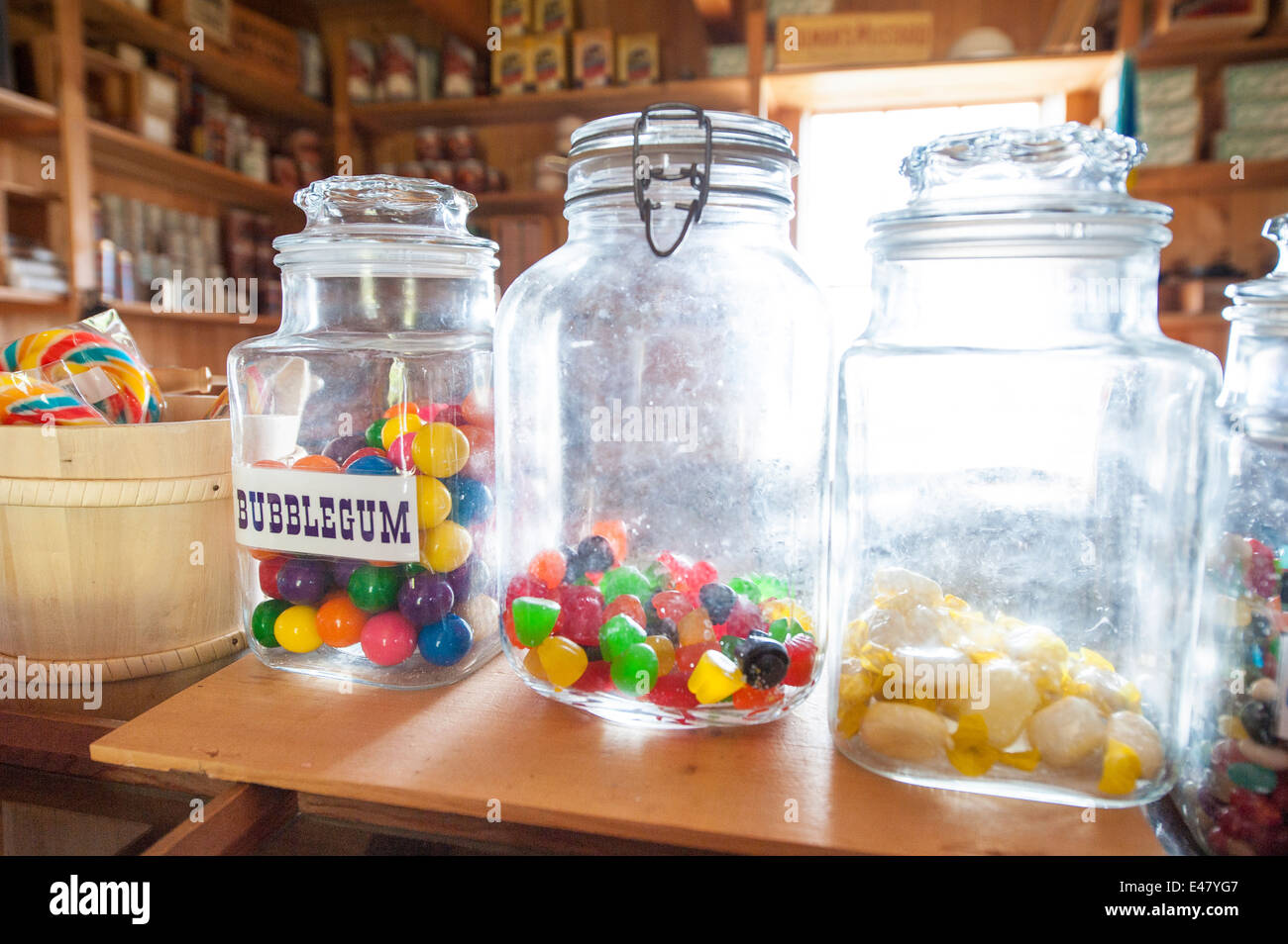 Old glass candy sweets jars jugs bottles at Fort Saint St James ...
