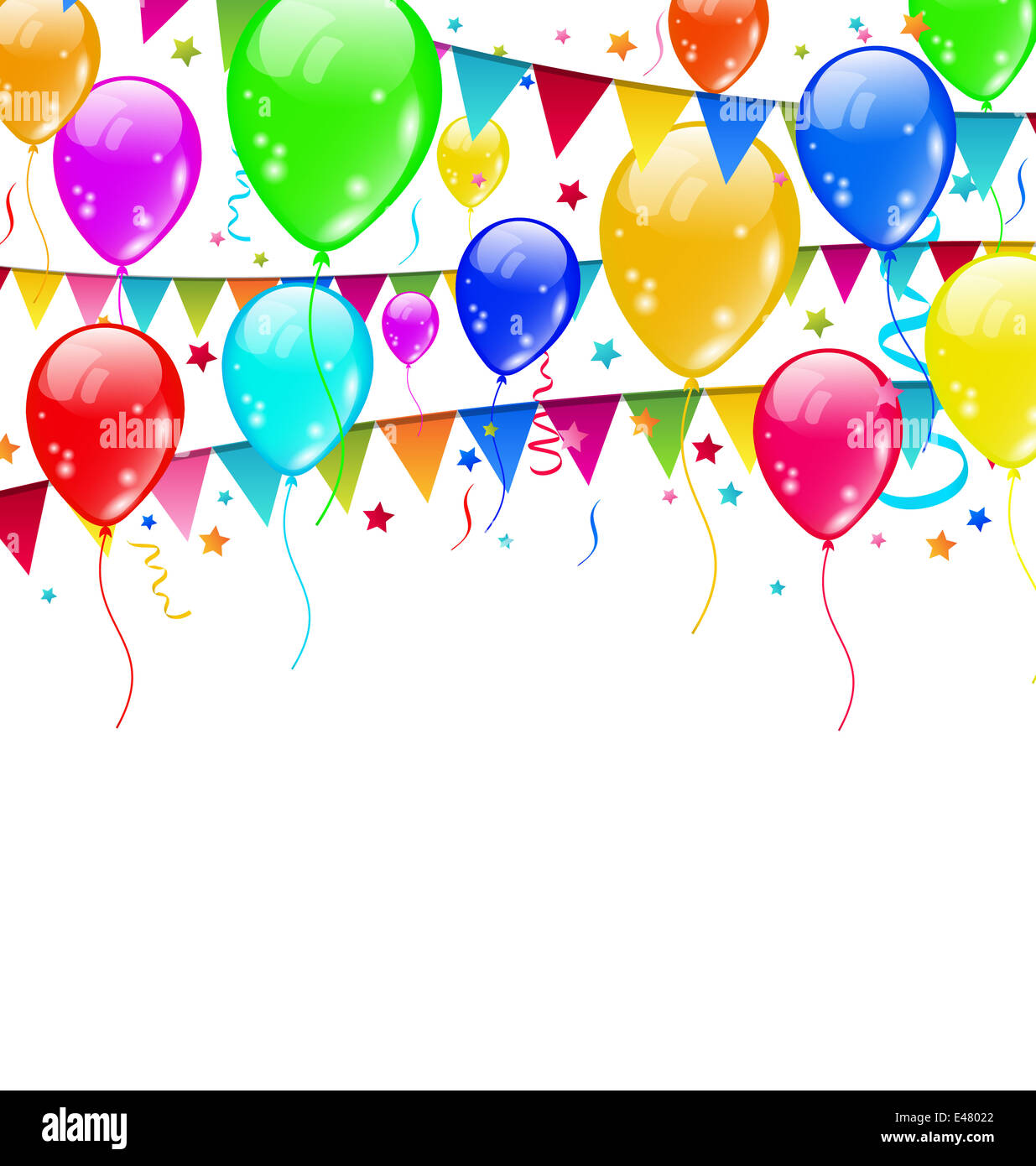 Illustration colourful party balloons, confetti with space for text ...