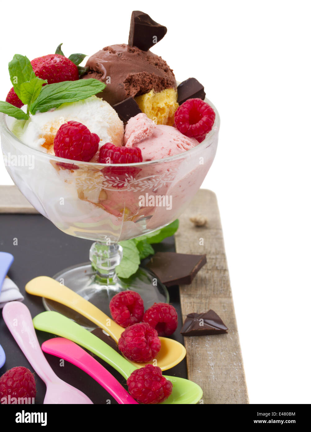 cup of mixed ice-cream on white Stock Photo - Alamy