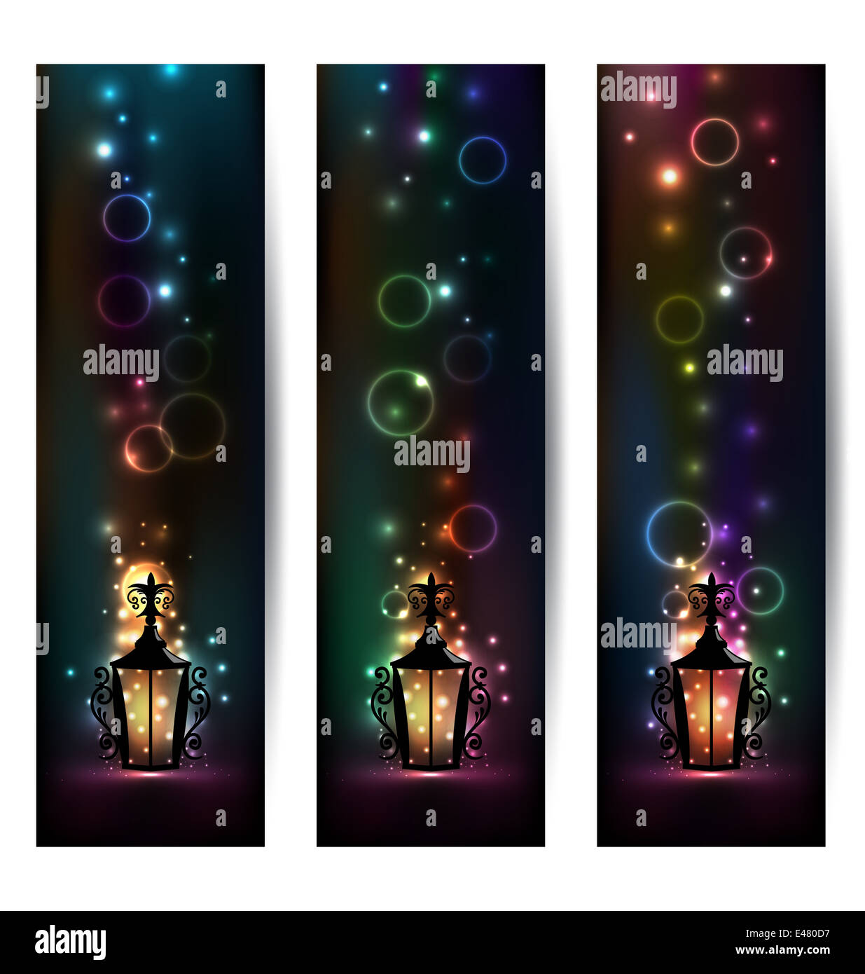 Illustration set islamic light banners with lantern - vector Stock ...