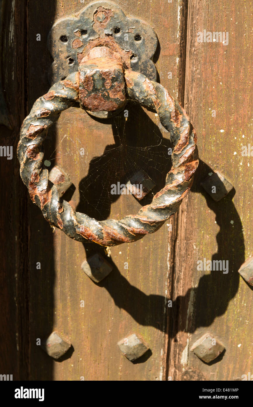 Door handle, iron ring, on ancient church door, United Kingdom Stock ...