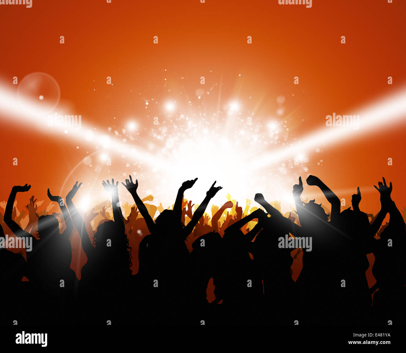 party crowd raving before flashing concert lights Stock Photo - Alamy