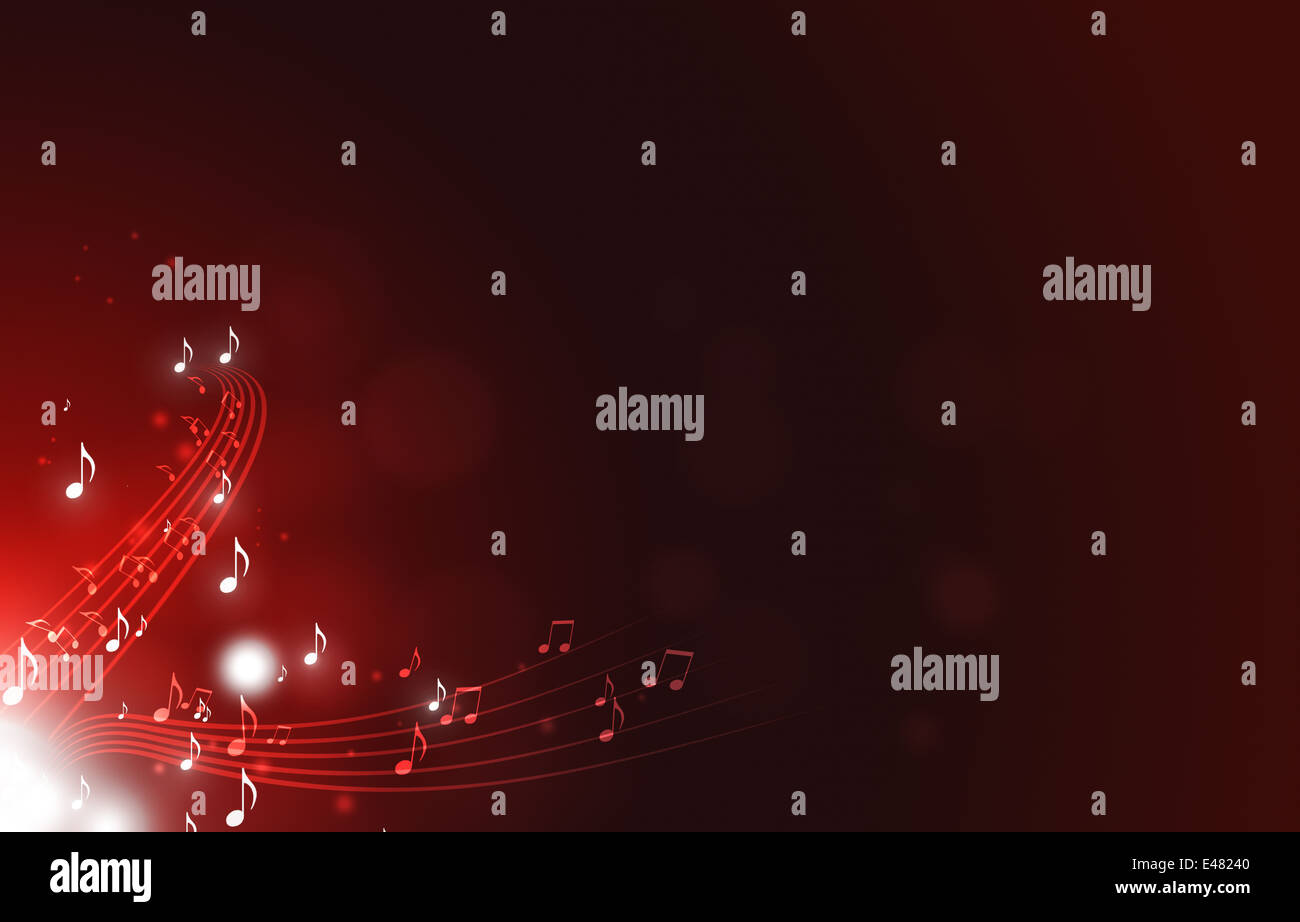 red abstract background with music notes lights and bokeh Stock Photo ...