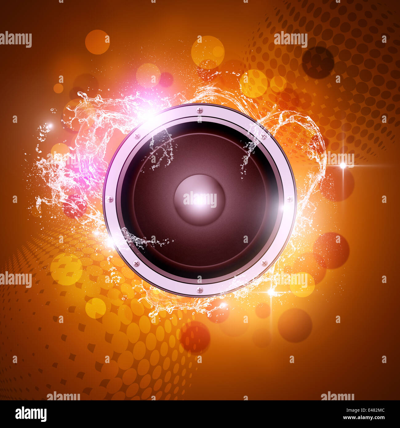 funky multicolor music sound speaker background with water splashes ...