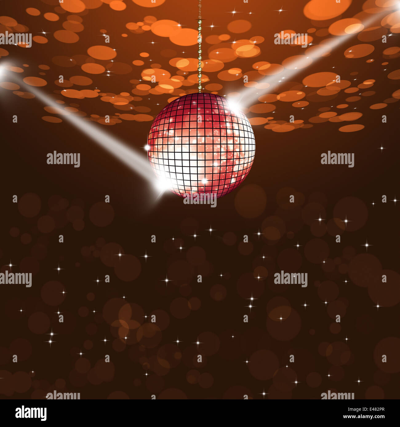 music disco ball on dark red background with blurry lights Stock Photo ...
