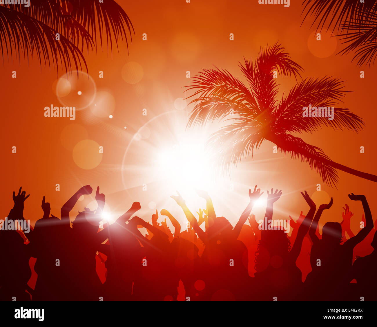 party crowd raving among palms before sunset Stock Photo - Alamy