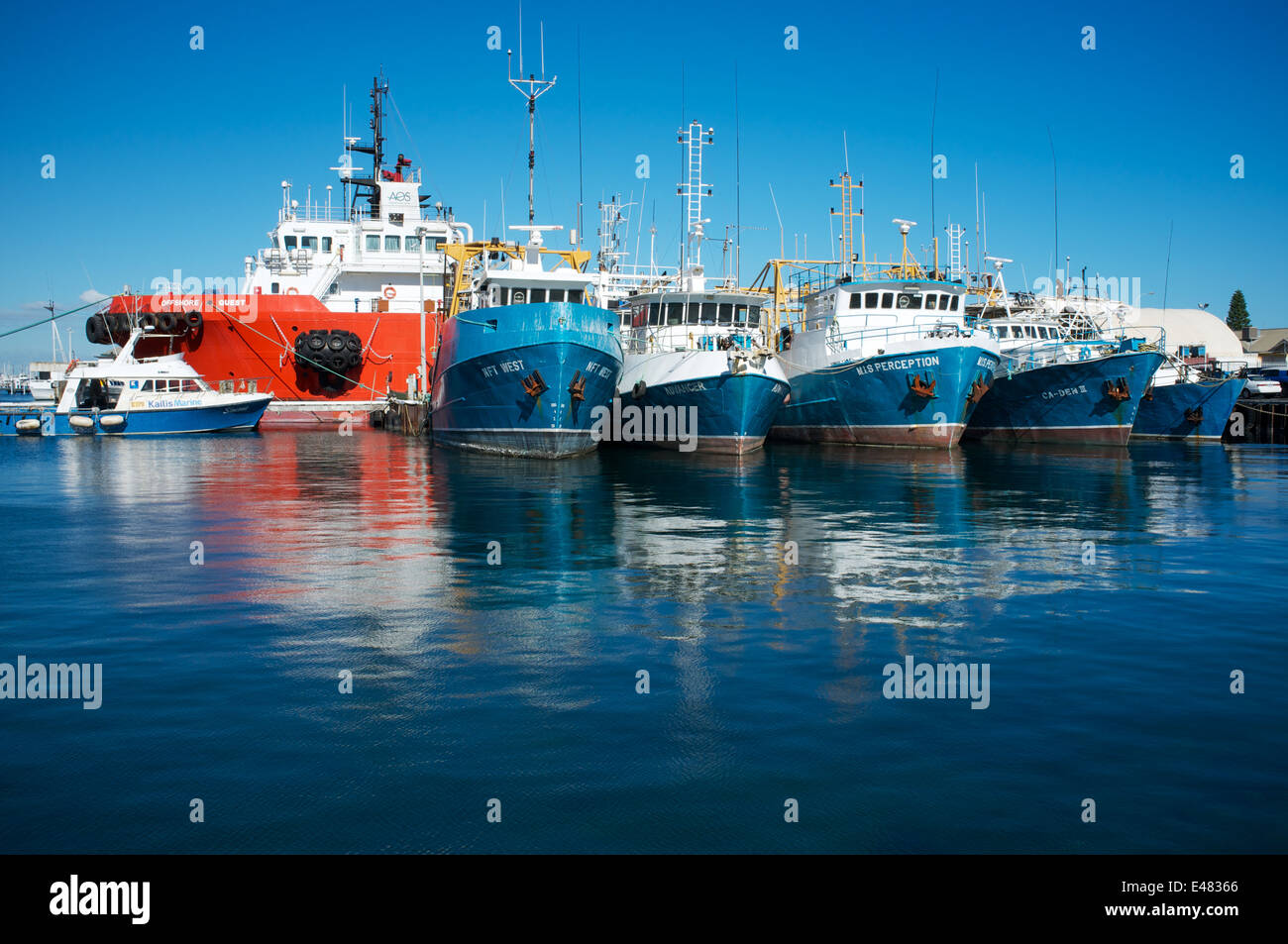 Colourful fishing boats in Fremantle's Fishing Boat Harbour, Western ...