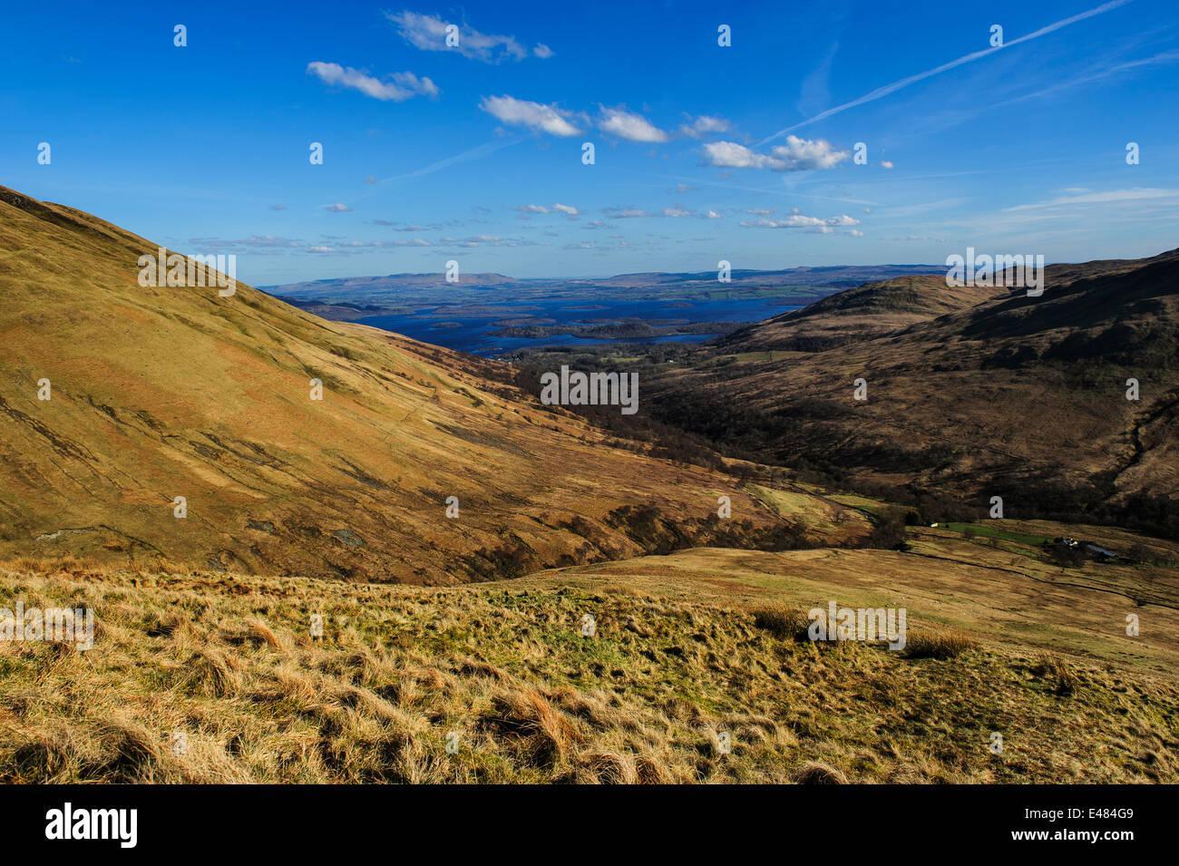 High view of the Lock Lomond from a mountain top at The Loch Lomond ...