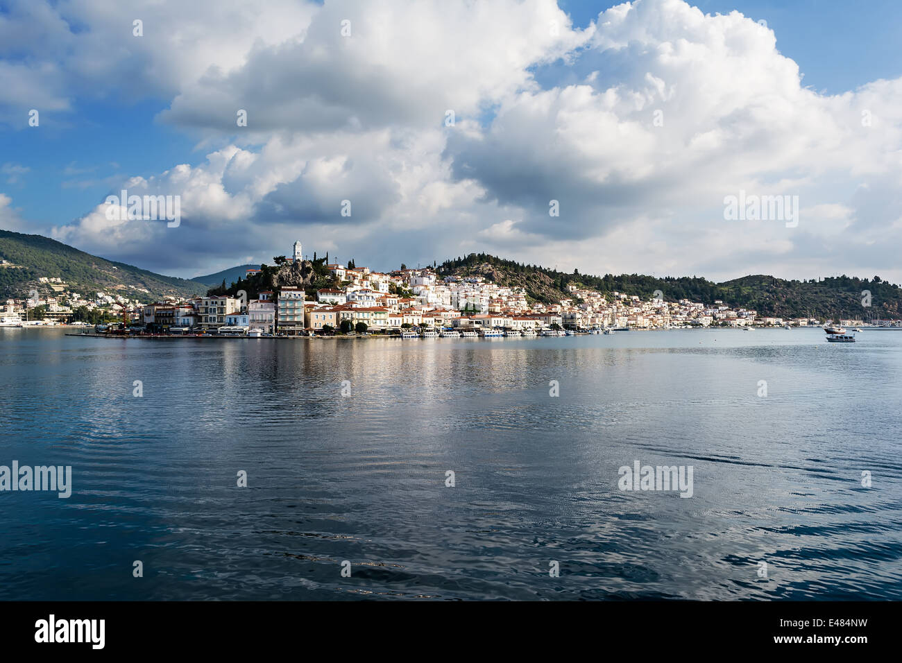 Greece, panoramic photo of the port of Poros island Stock Photo - Alamy