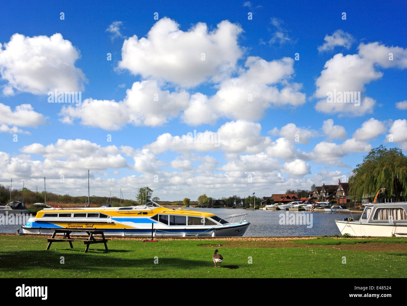 A view of the River Bure on the Norfolk Broads from the quayside at ...