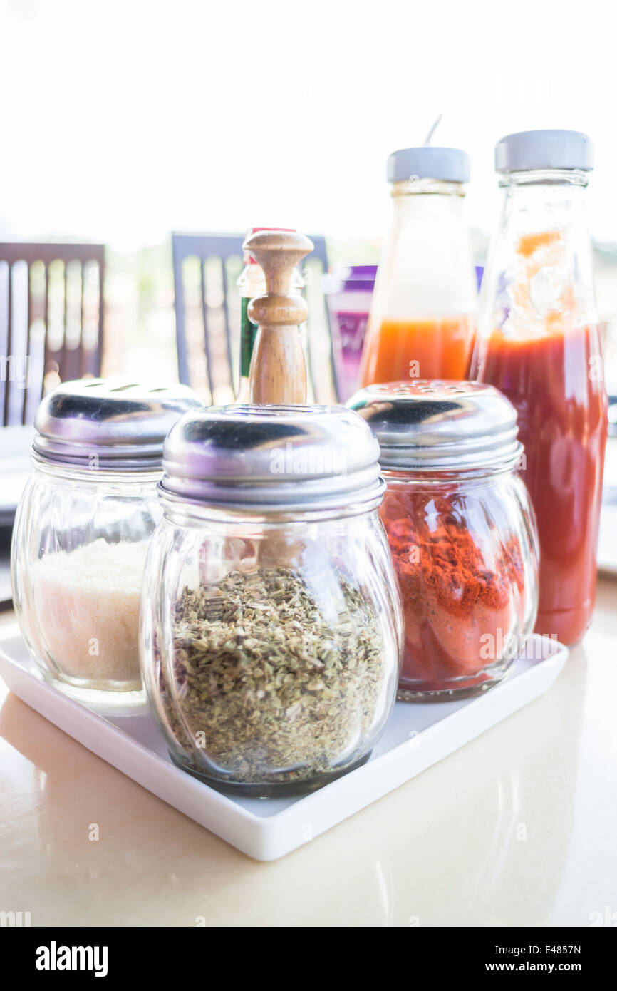 Set of seasoning and sauce bottles, stock photo Stock Photo - Alamy