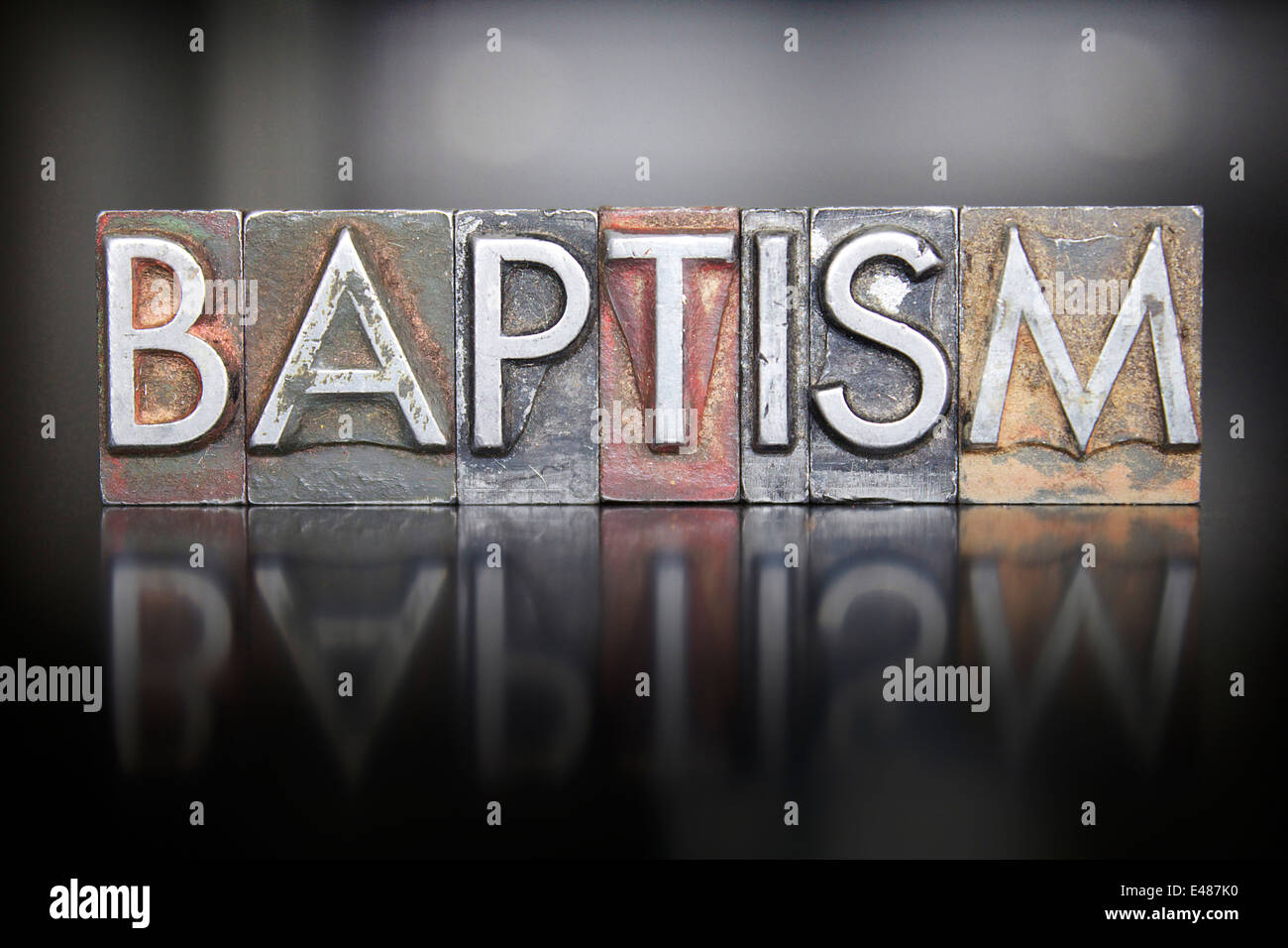 The word BAPTISM written in vintage letterpress type Stock Photo - Alamy