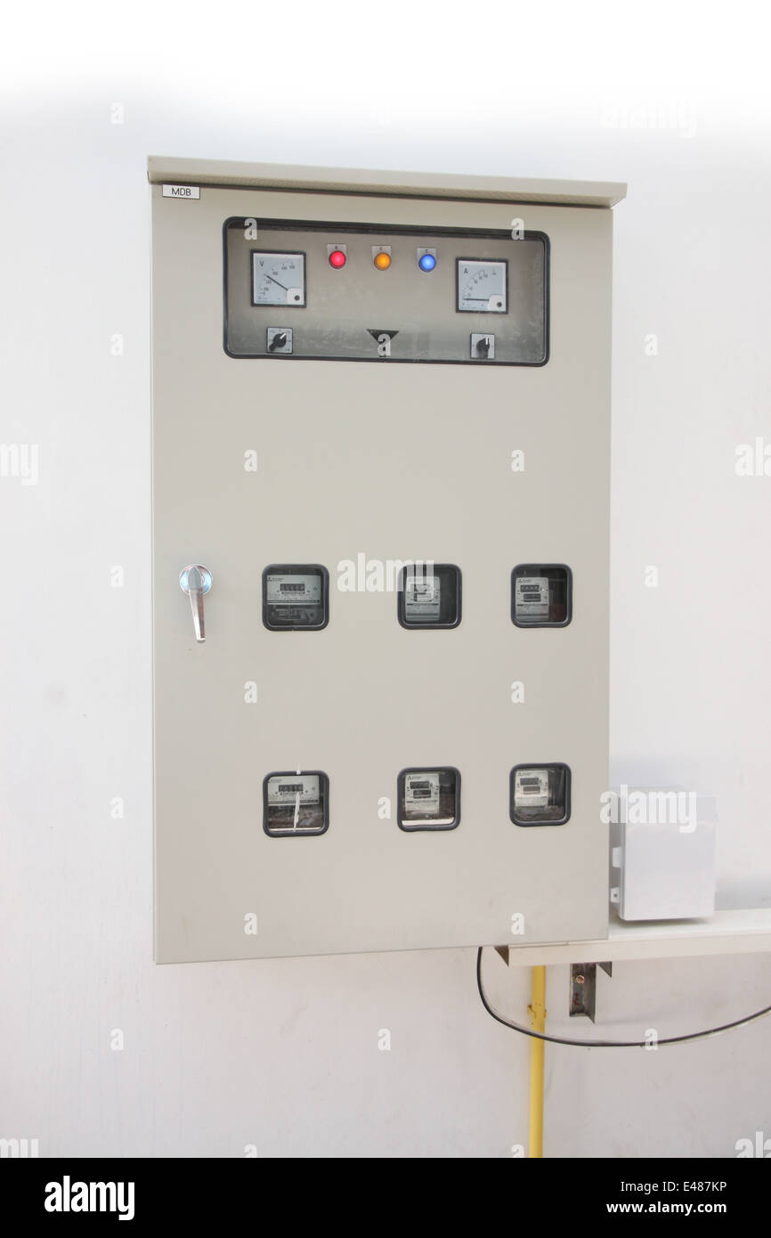 equipment of power system controller in the cabinet on white wall Stock ...