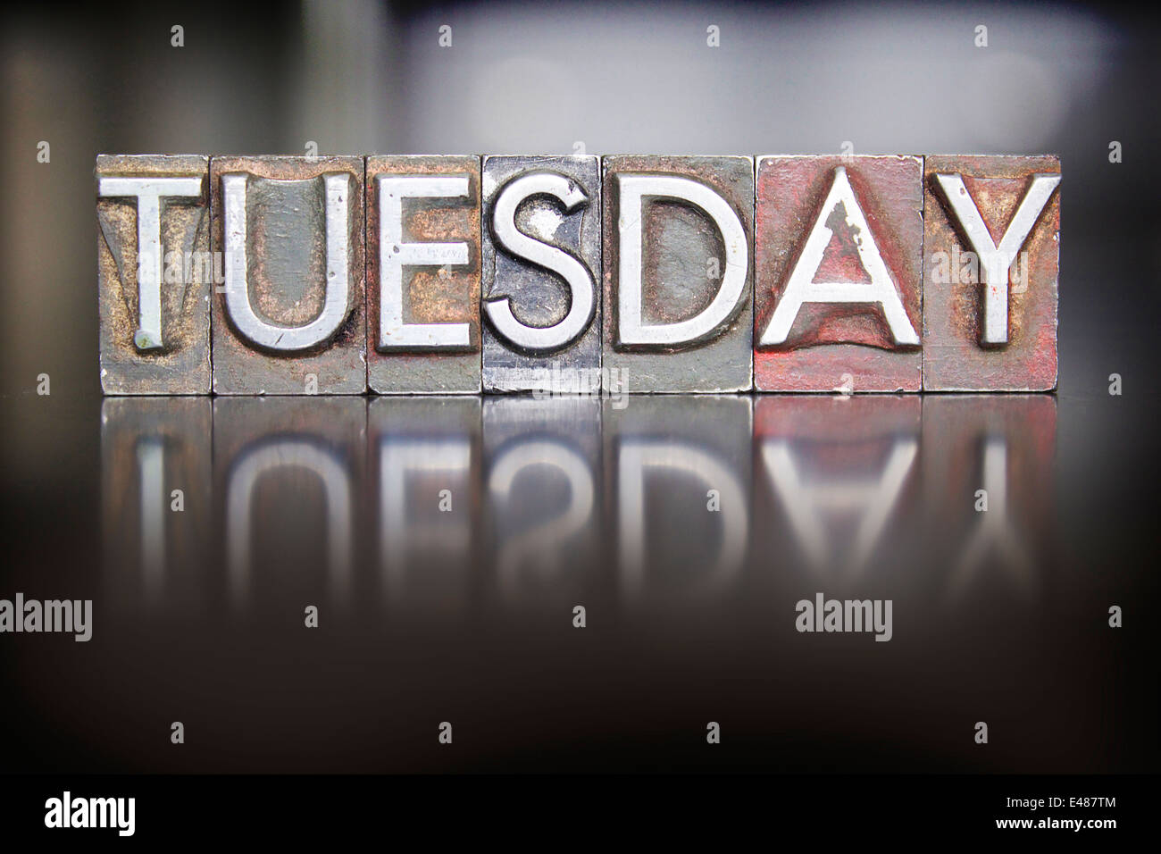 The word TUESDAY written in vintage letterpress type Stock Photo - Alamy