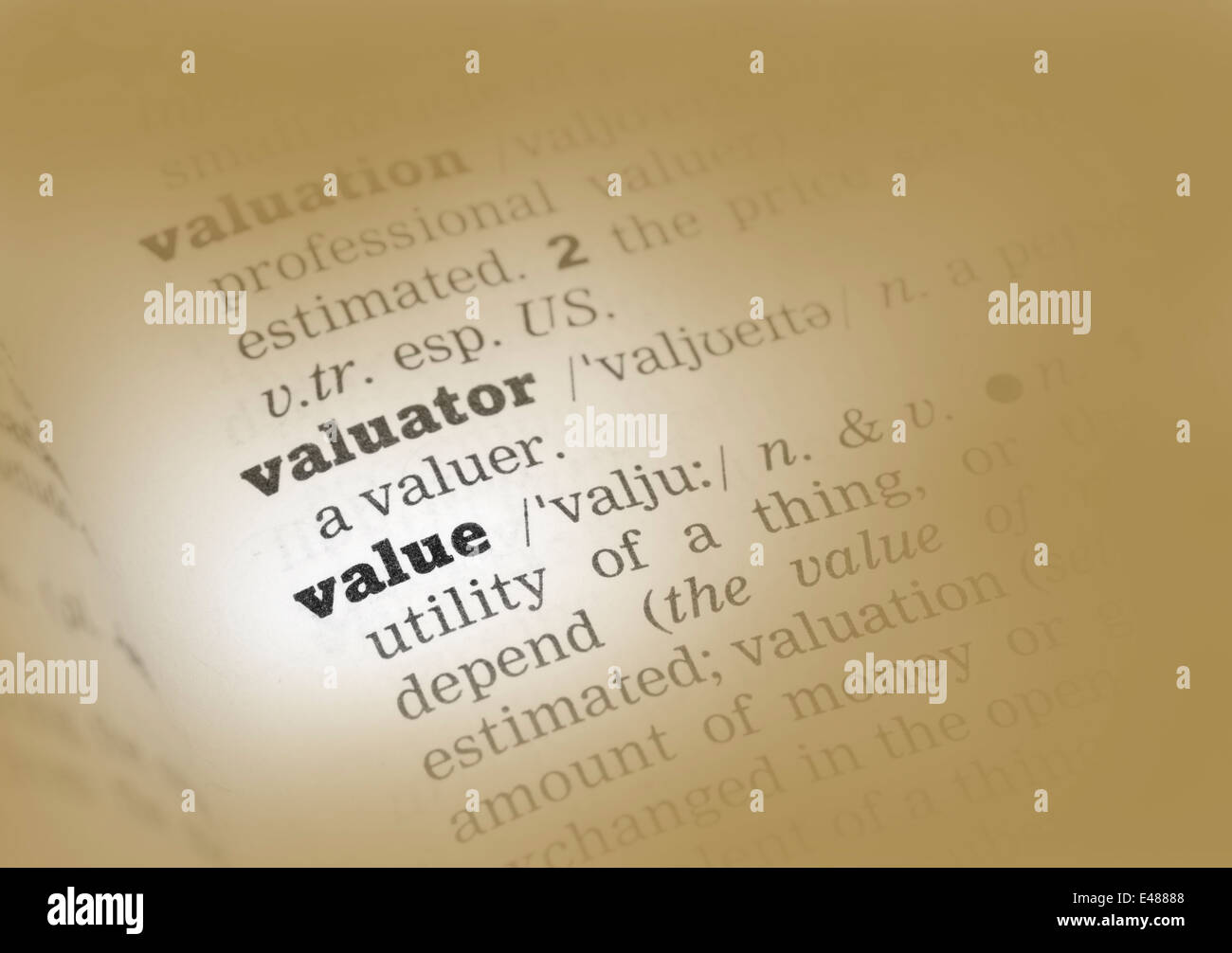 Value Dictionary Definition single word with soft focus Stock Photo - Alamy