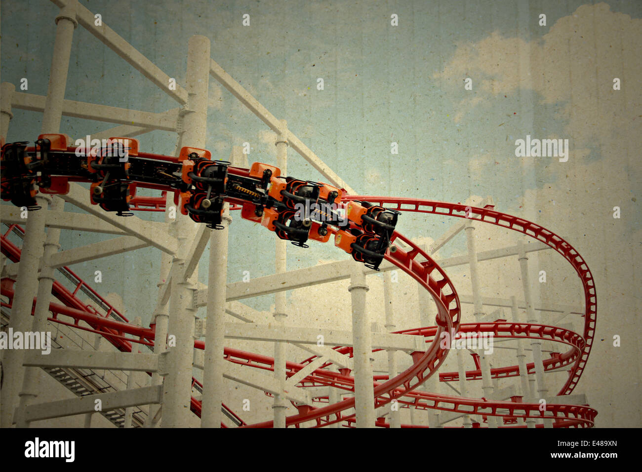 old textured paper box of roller coaster for vintage background Stock ...