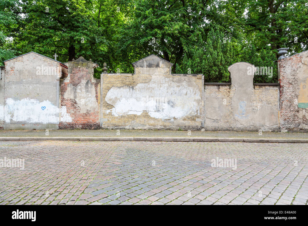 flip side of an old cemetery brick wall, with vintage light leak Stock ...