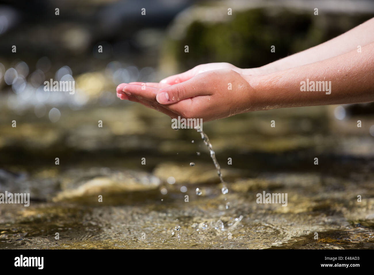 A hand taking out the water from the river Stock Photo - Alamy