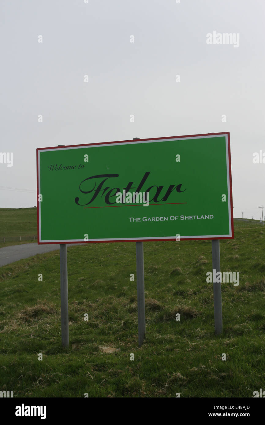 Welcome to Fetlar sign Shetland Scotland June 2014 Stock Photo - Alamy